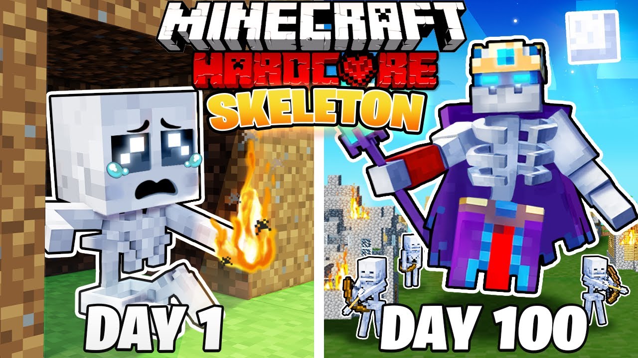 I Survived 100 DAYS as a SKELETON in HARDCORE Minecraft! - Minecraft videos