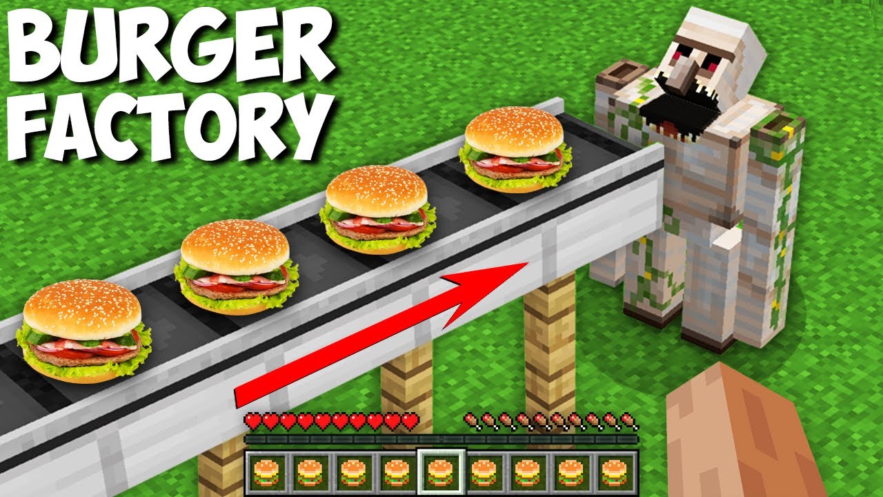 I built a BURGER FACTORY FOR JUST ONE IRON GOLEM in Minecraft ! GOLEM EATS 1000 BURGERS ...