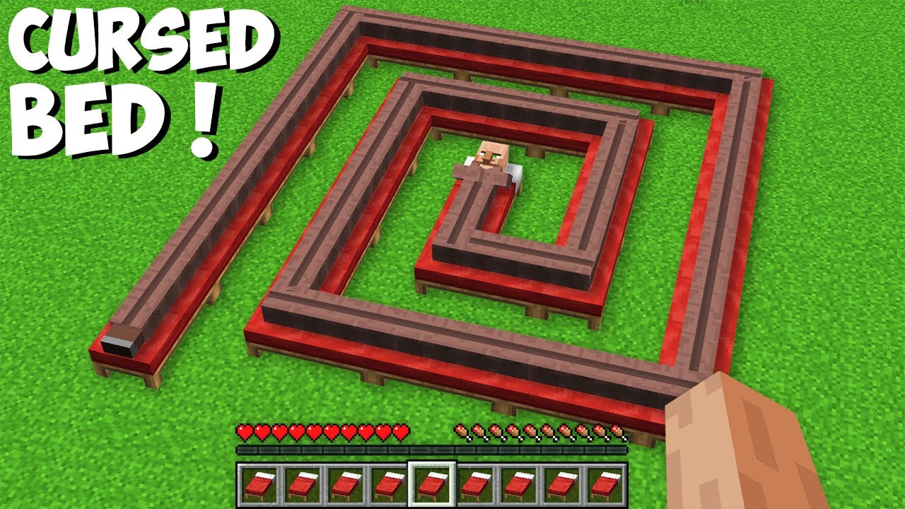 I found THE STRANGEST BED THAT CURSED VILLAGER SLEEPS in Minecraft ...