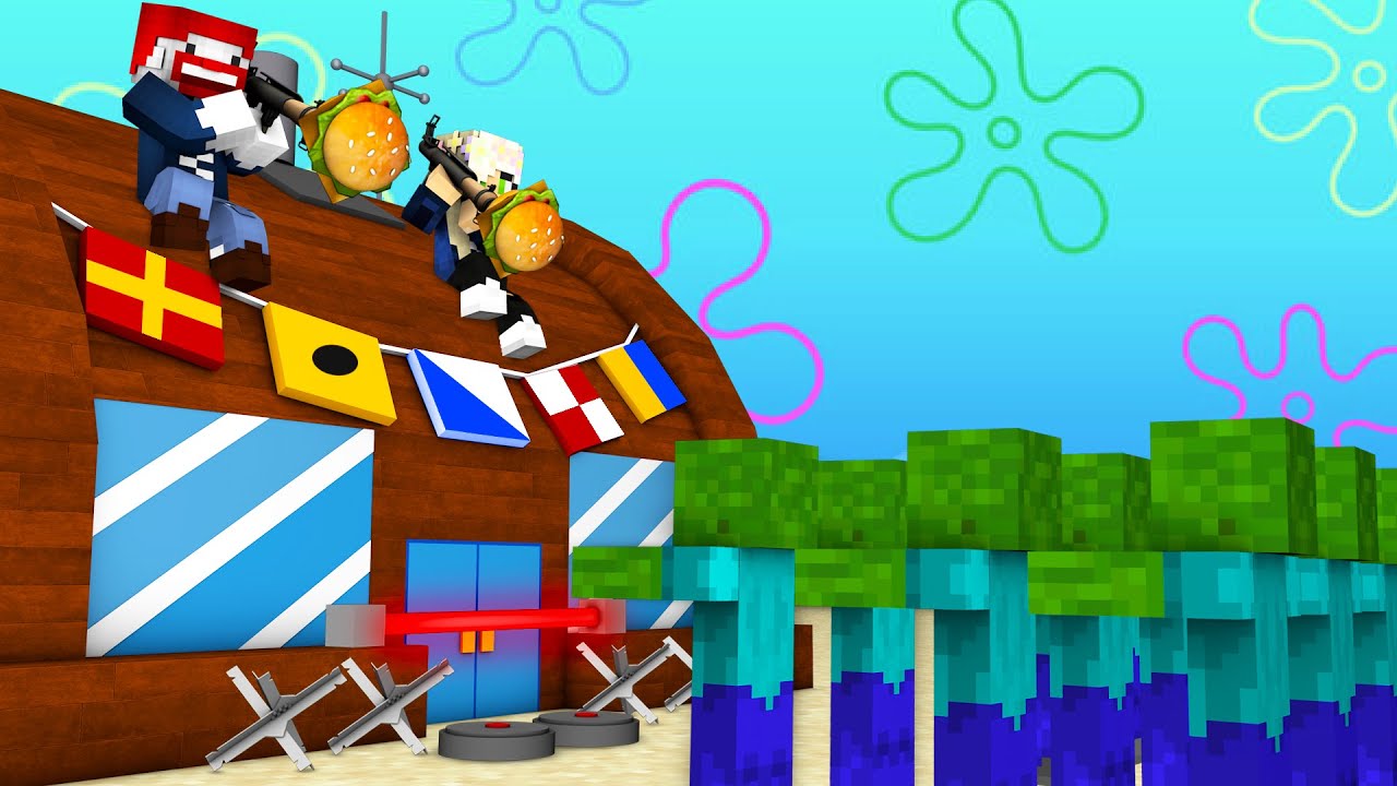 WIR VERTEIDIGEN UNSERE SPONGEBOB BASE! - Minecraft videos
