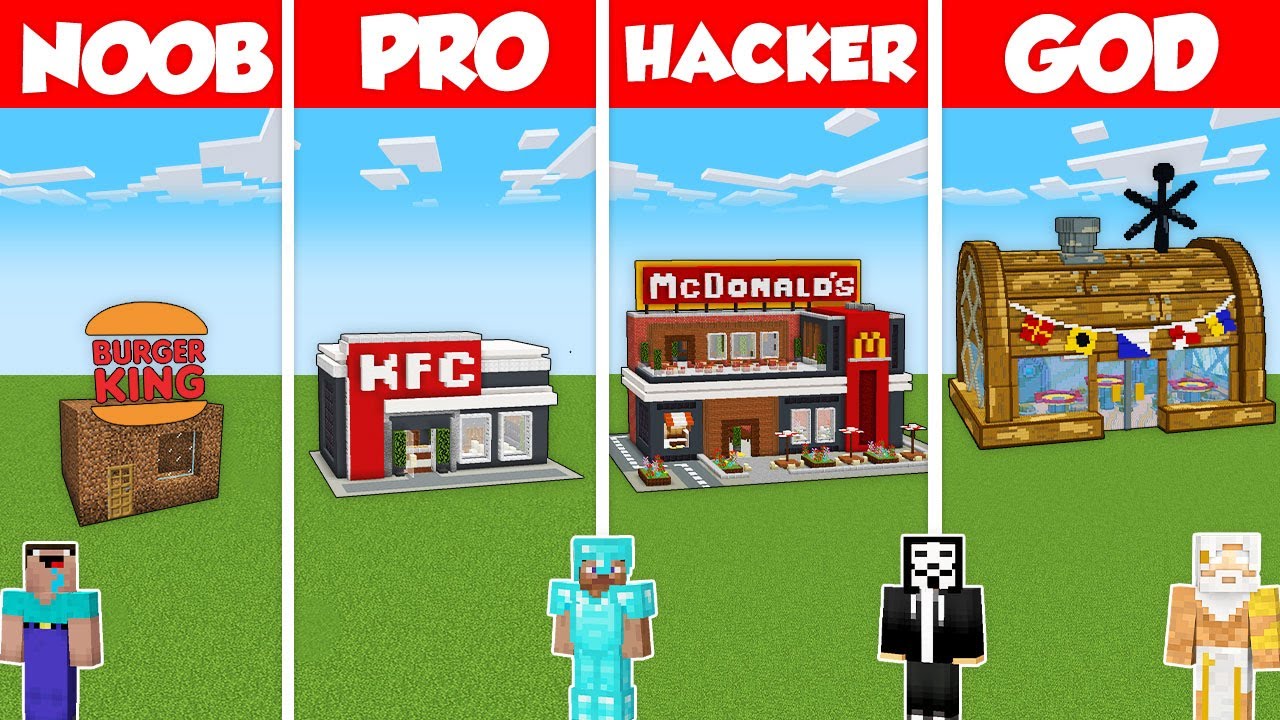 FAST FOOD RESTAURANT BUILD CHALLENGE - Minecraft Battle: NOOB vs PRO vs ...