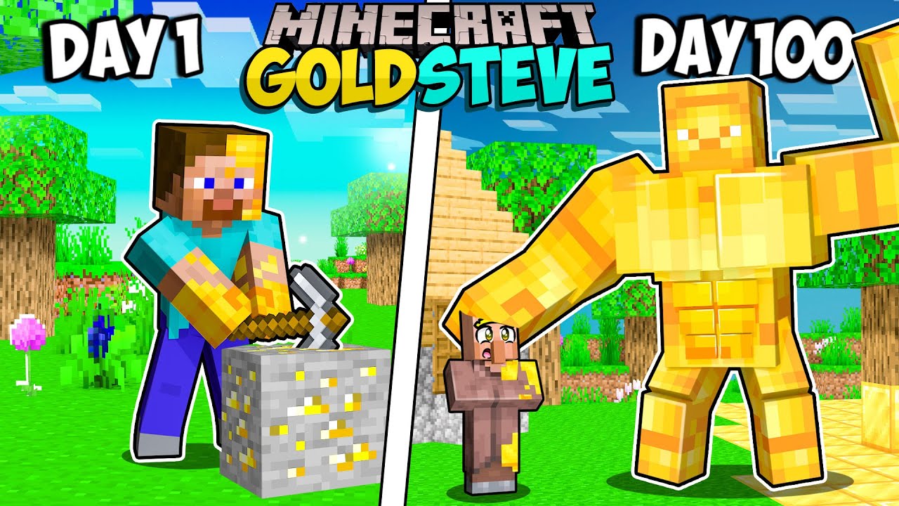 I Survived 100 Days as GOLDEN STEVE in Minecraft - Minecraft videos