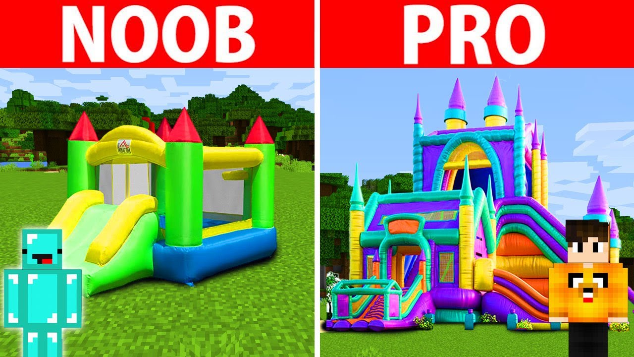 Minecraft NOOB Vs PRO : SAFEST BOUNCY CASTLE Build CHALLENGE! - Minecraft videos