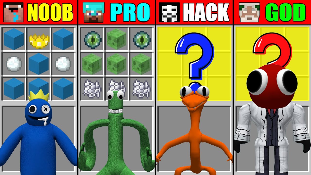 Minecraft NOOB vs PRO vs HACKER vs GOD ROBLOX RAINBOW FRIENDS CRAFTING ...