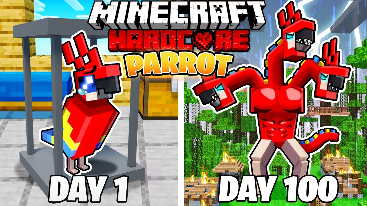I Survived 100 DAYS as a PARROT in HARDCORE Minecraft! - Minecraft videos