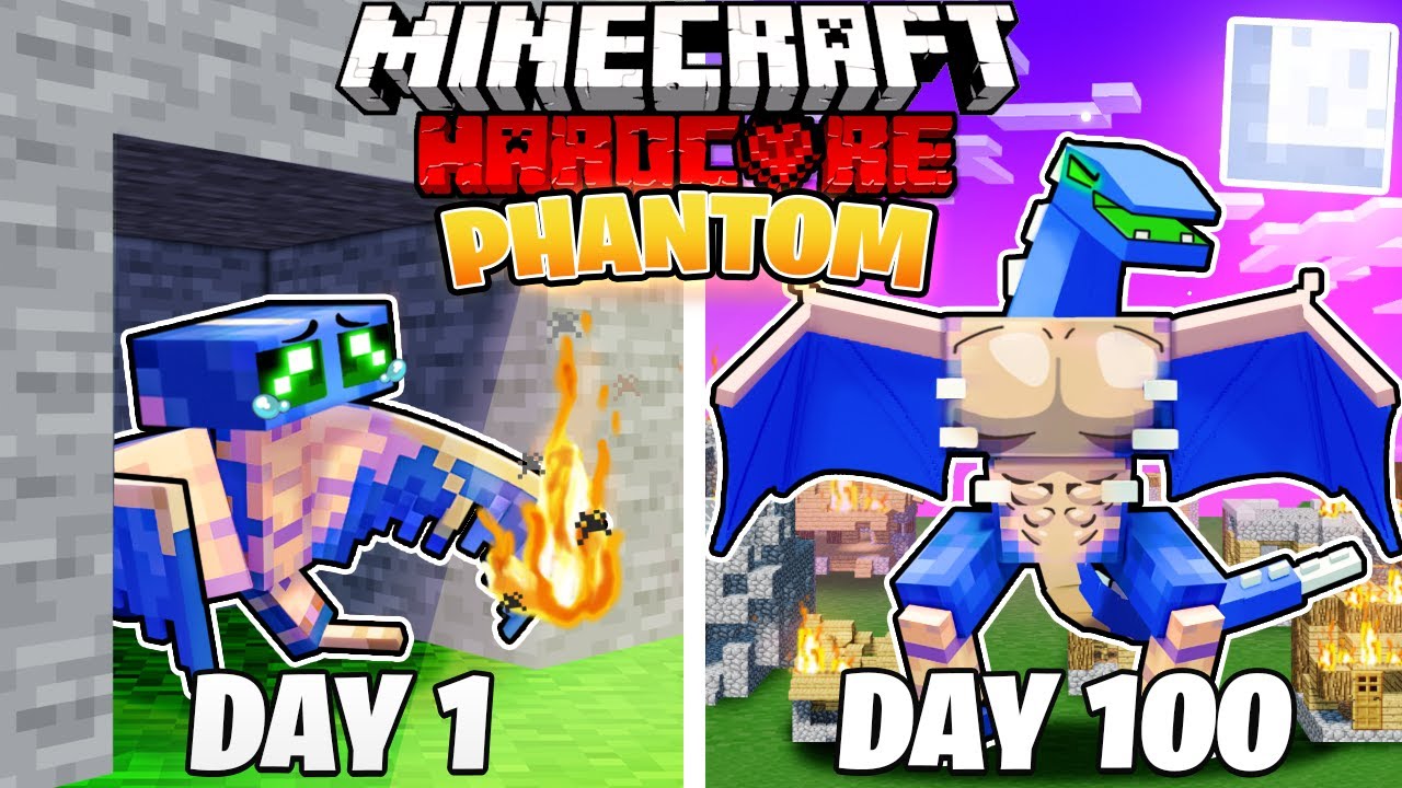I Survived 100 DAYS as a PHANTOM in HARDCORE Minecraft! - Minecraft videos