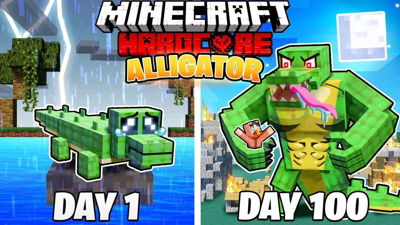 I Survived 100 DAYs as an ALLIGATOR in HARDCORE Minecraft! - Minecraft videos