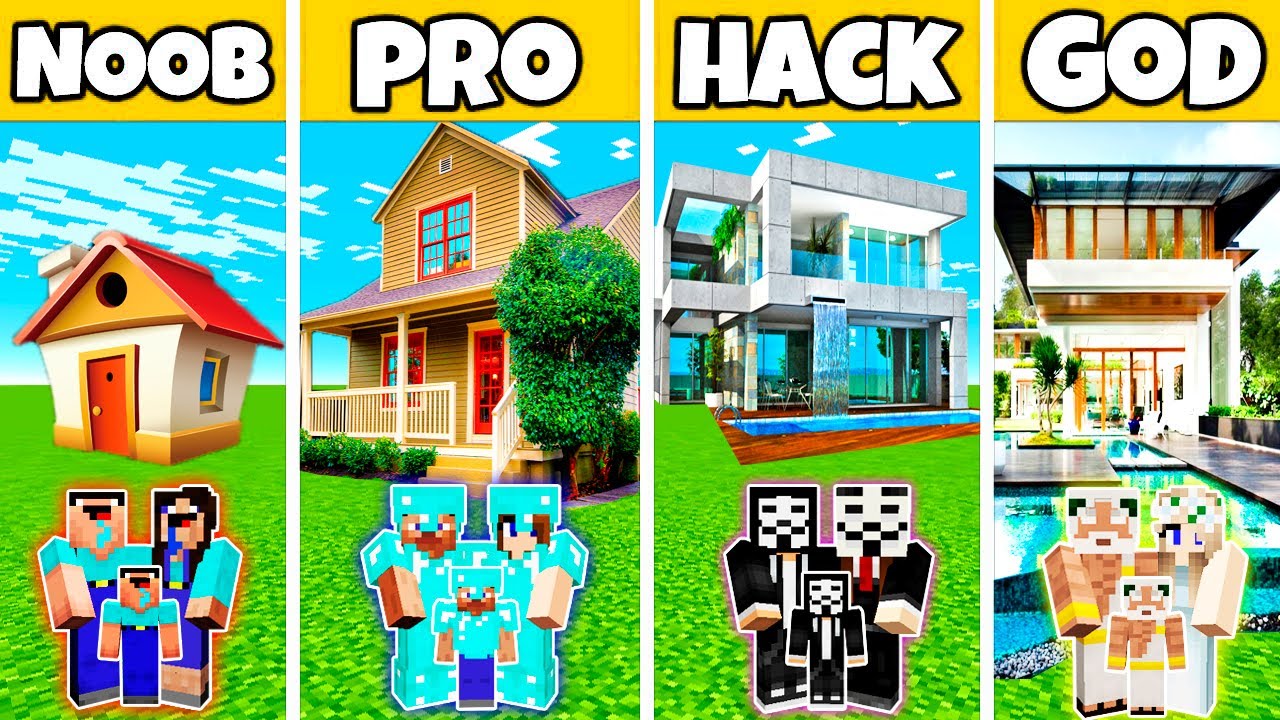 Minecraft Battle: Family Modern Casual House Build Challenge - Noob vs Pro vs Hacker vs God ...