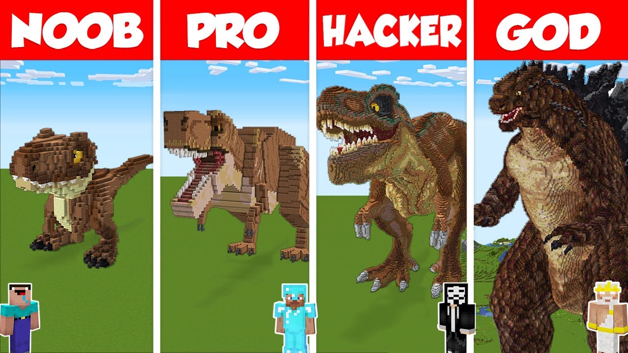 Minecraft T-REX vs GODZILLA STATUE HOUSE BUILD CHALLENGE - NOOB vs PRO ...