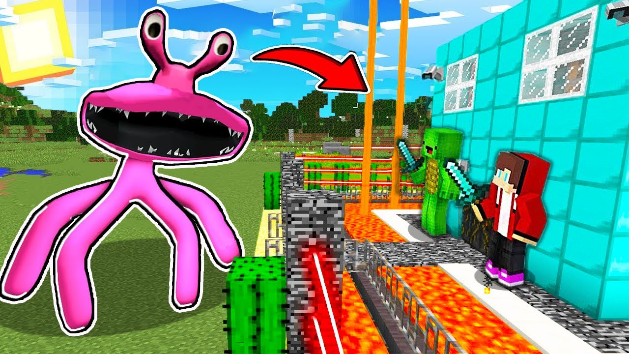 PINK RAINBOW FRIEND vs Security House - Minecraft gameplay by Mikey and JJ (Maizen Parody ...