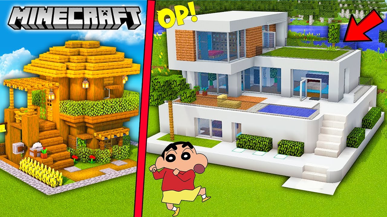 SHINCHAN Made An ULTIMATE MODERN HOUSE In Minecraft - Minecraft videos