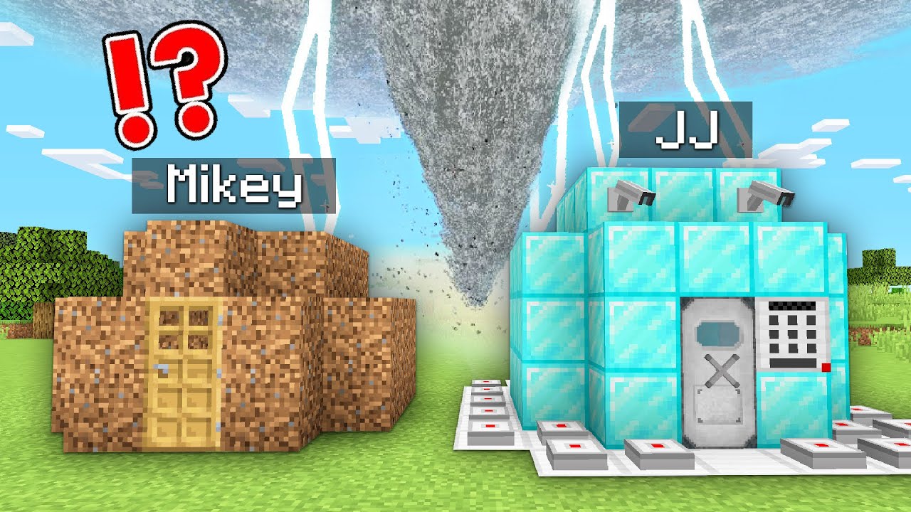 Tornado vs Security House Base In Minecraft Baby JJ and Mikey challenge (Maizen Mizen Mazien ...