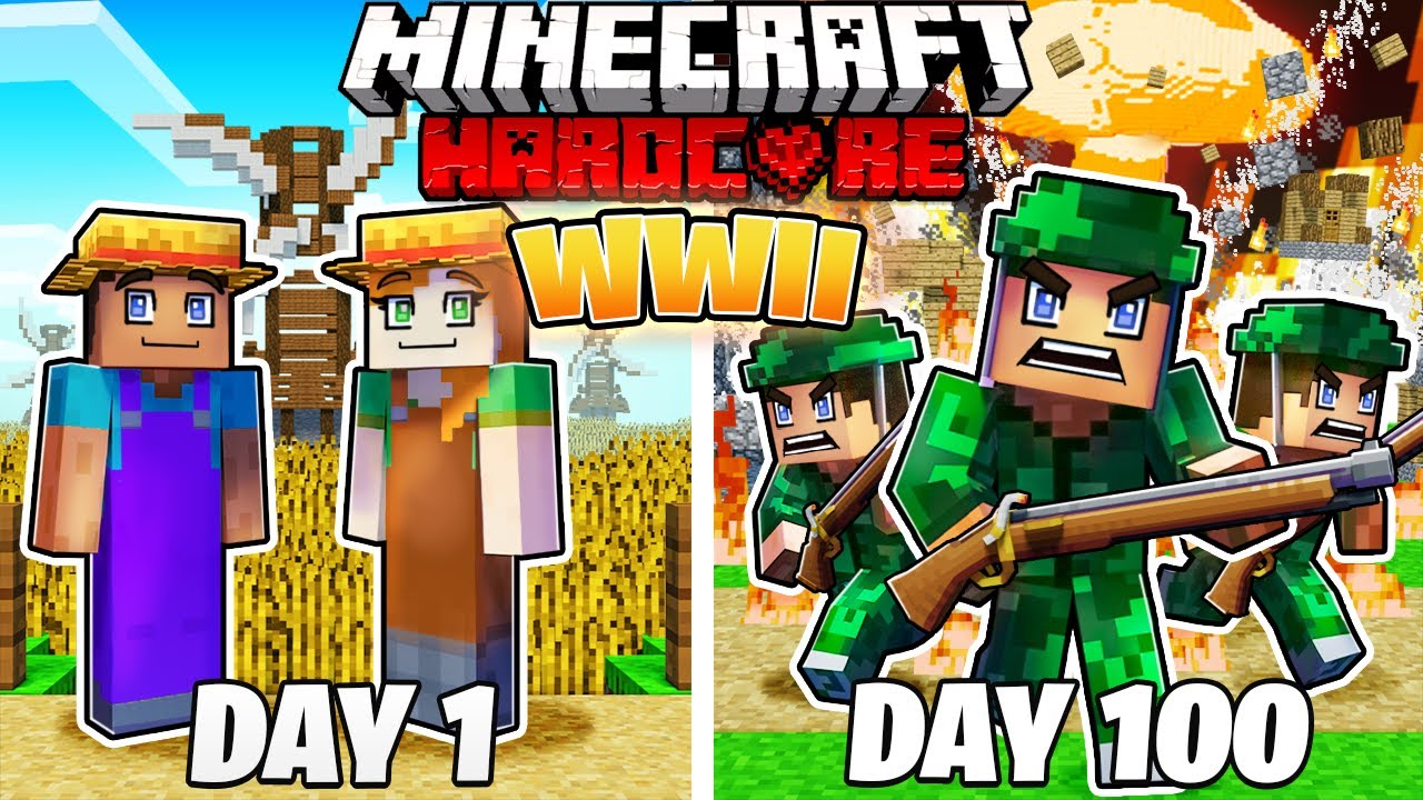 I Survived 100 DAYS in WWII in HARDCORE Minecraft! - Minecraft videos