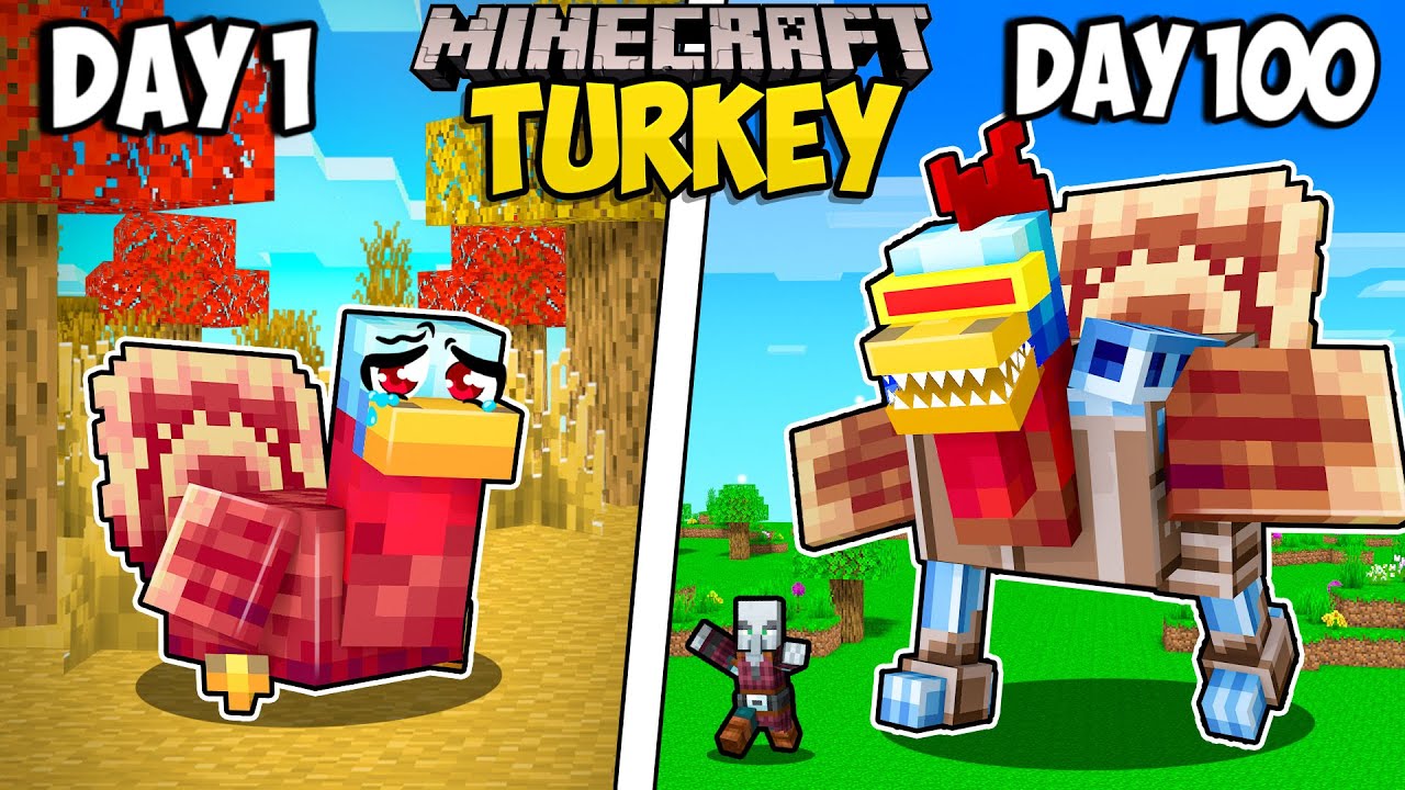 I Survived 100 Days as a TURKEY in Minecraft - Minecraft videos