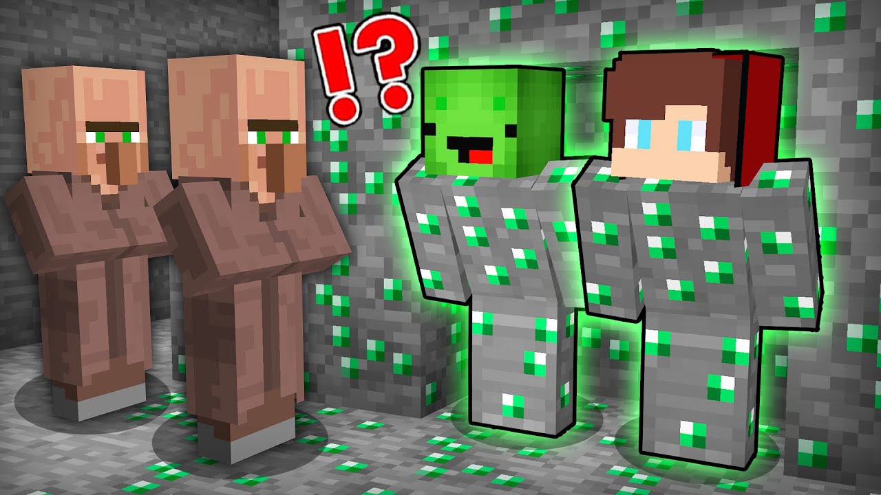 JJ and Mikey Pranked as Emerald in Minecraft - Maizen Parody - Minecraft videos