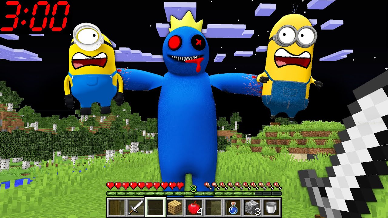 MINIONS vs BLUE RAINBOW FRIENDS attacked ALEX and NOOB at 3:00 AM in ...