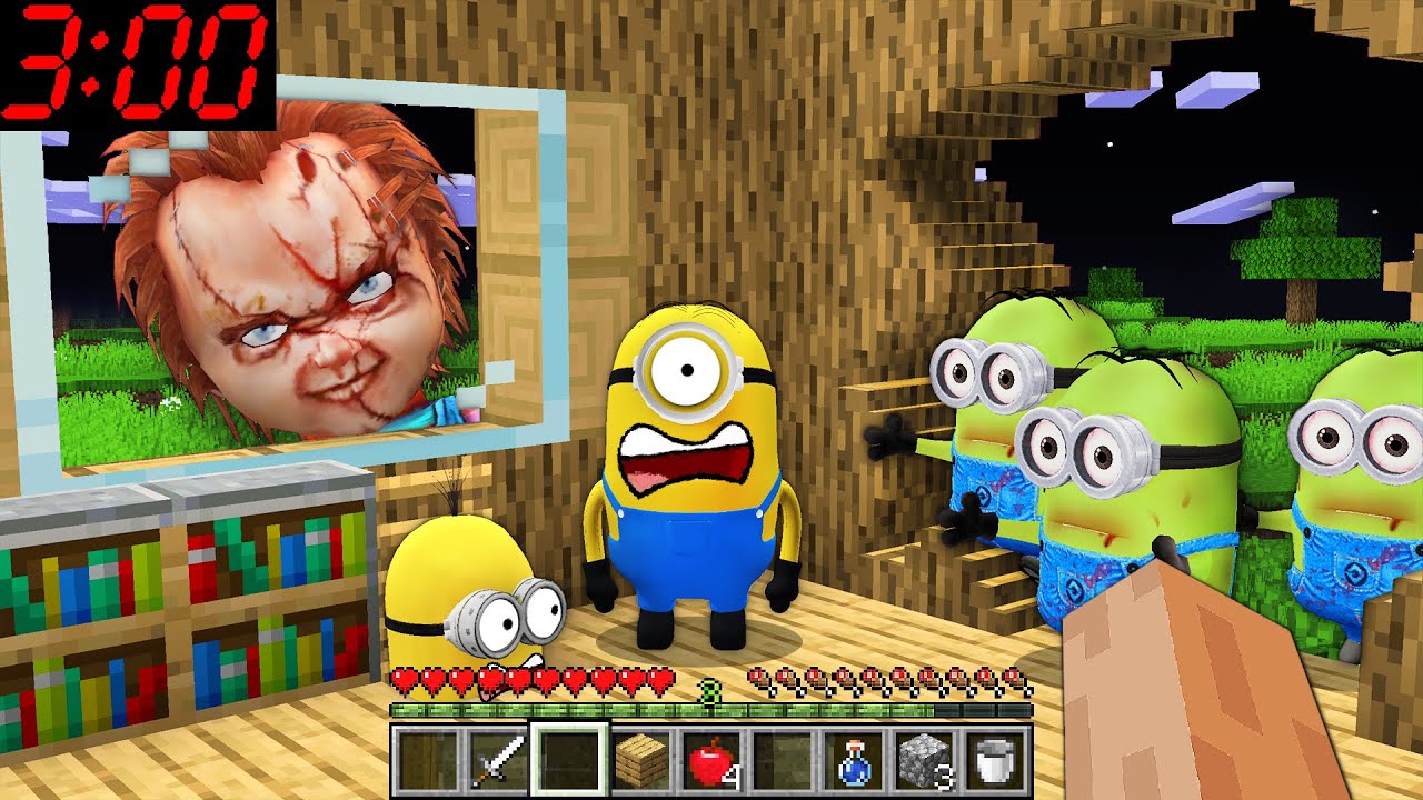 MINIONS vs ZOMBIE MINIONS and CHUCKY at 3:00 AM in MINECRAFT animations ...