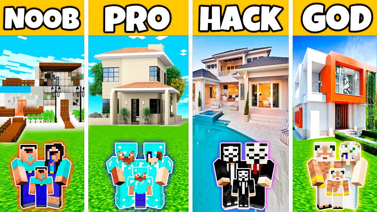 Minecraft Battle: Family Brand New Modern House Build Challenge - Noob ...