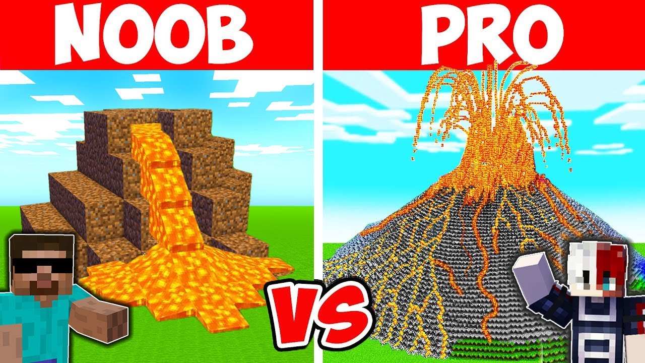 Minecraft NOOB vs PRO: GIANT VOLCANO HOUSE BUILD CHALLENGE WITH @ProBoiz 95 - Minecraft videos