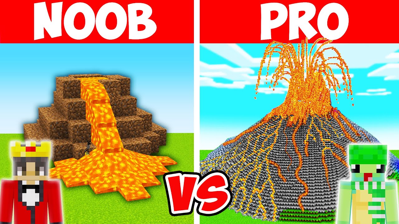 Minecraft NOOB vs PRO: GIANT VOLCANO HOUSE BUILD CHALLENGE - Minecraft videos