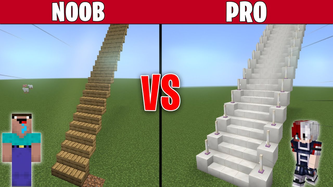 Minecraft NOOB vs PRO: LONGEST STAIRCASE BUILD CHALLENGE - Minecraft videos
