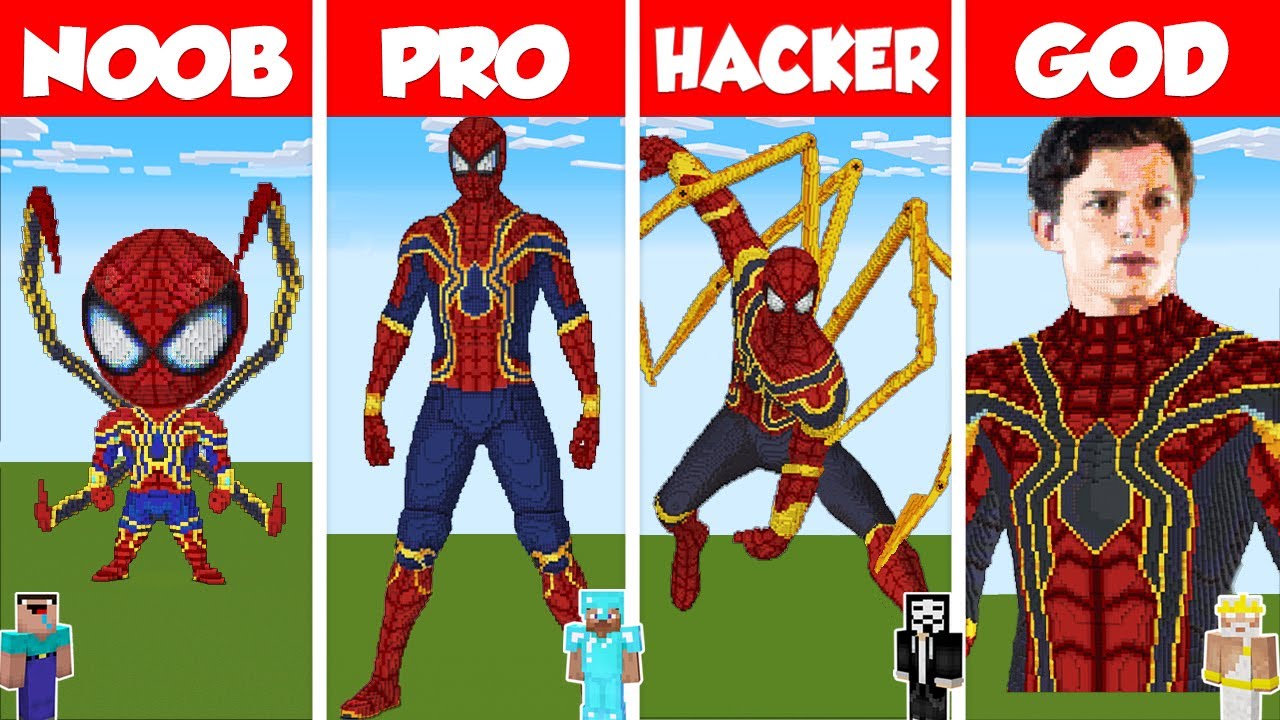 Minecraft Spiderman Statue House Build Challenge Noob Vs Pro Vs