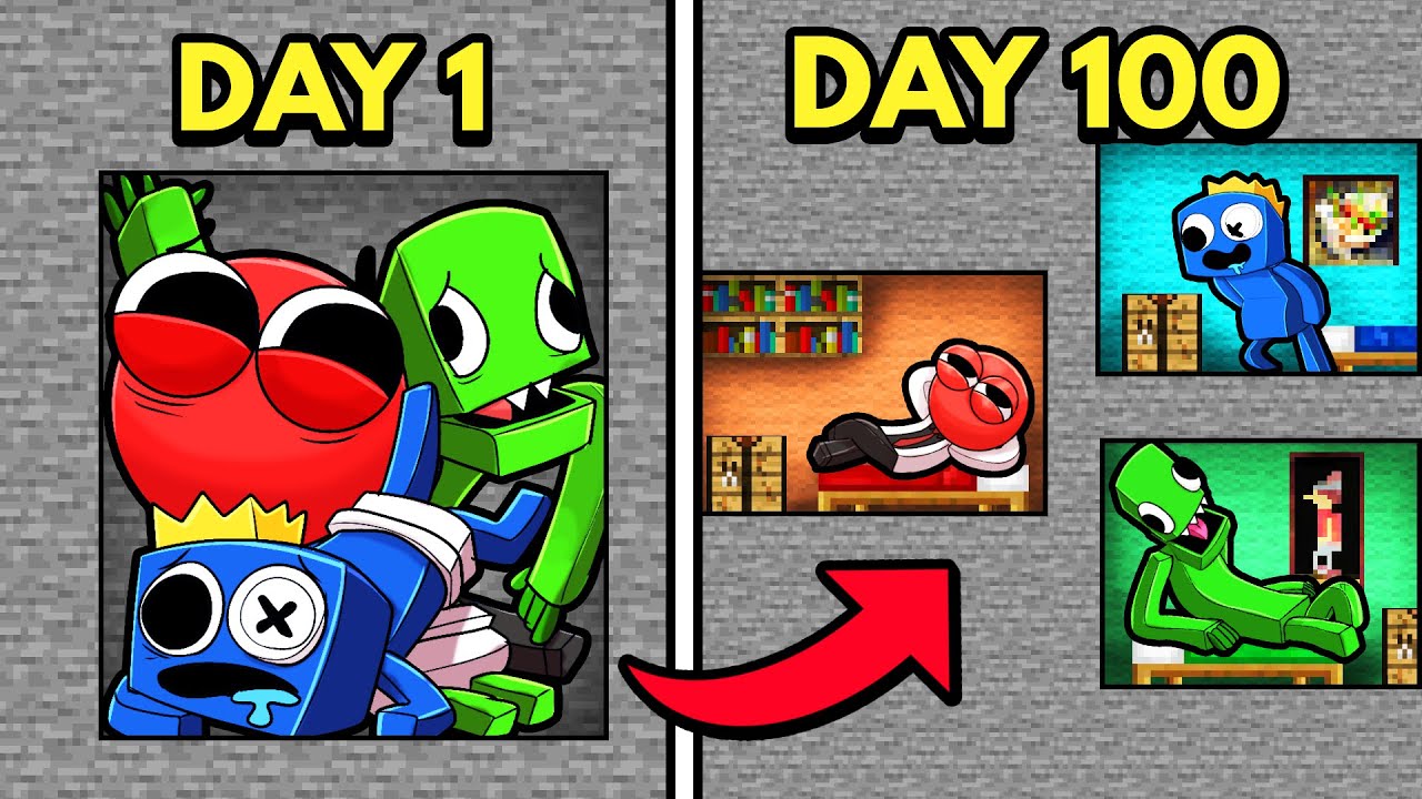 100 DAYS Underground Survival with RAINBOW FRIENDS! (Minecraft ...