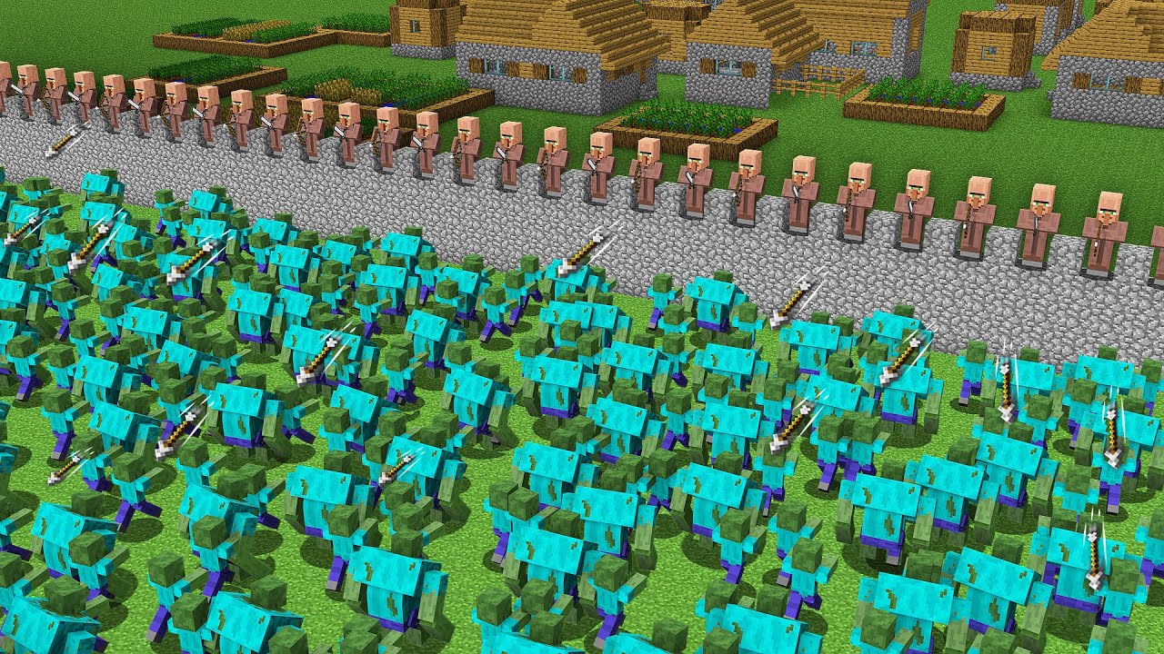 1000 ZOMBIES VS VILLAGE IN MINECRAFT! VILLAGER IN THE ZOMBIE APOCALYPSE ...