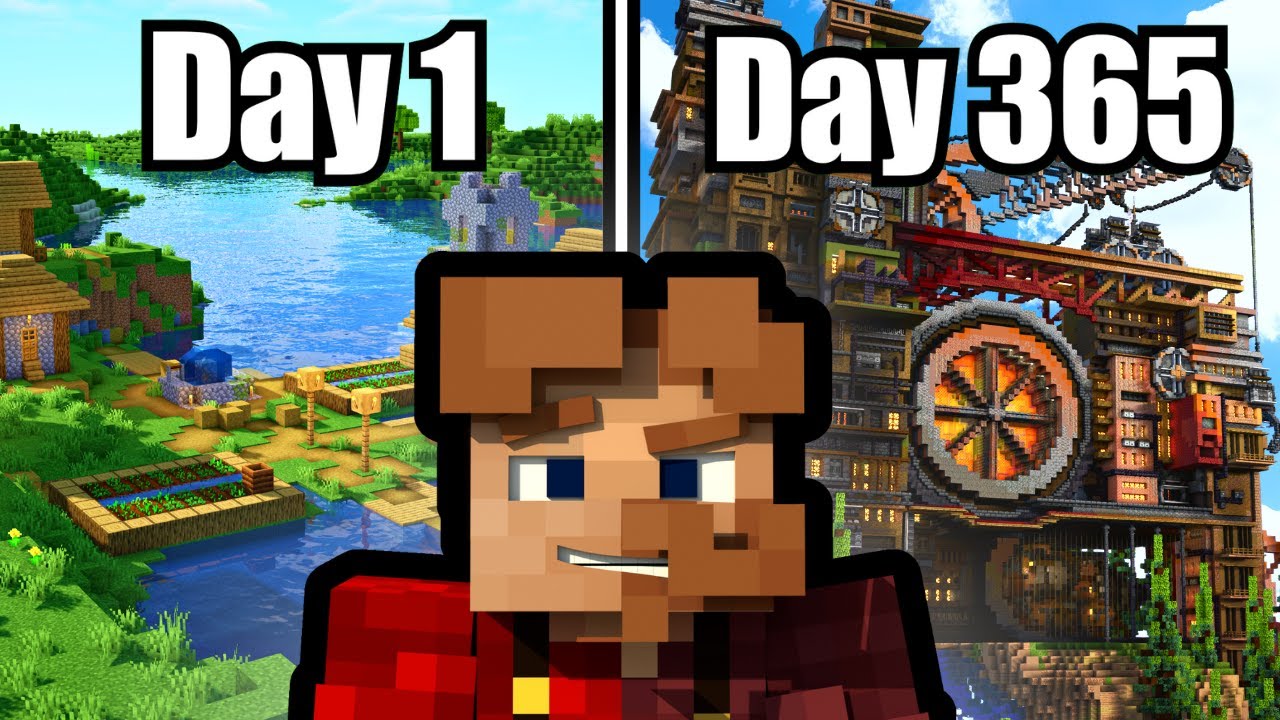 I Built 12 Hours in Minecraft EVERY DAY for a YEAR - Minecraft videos