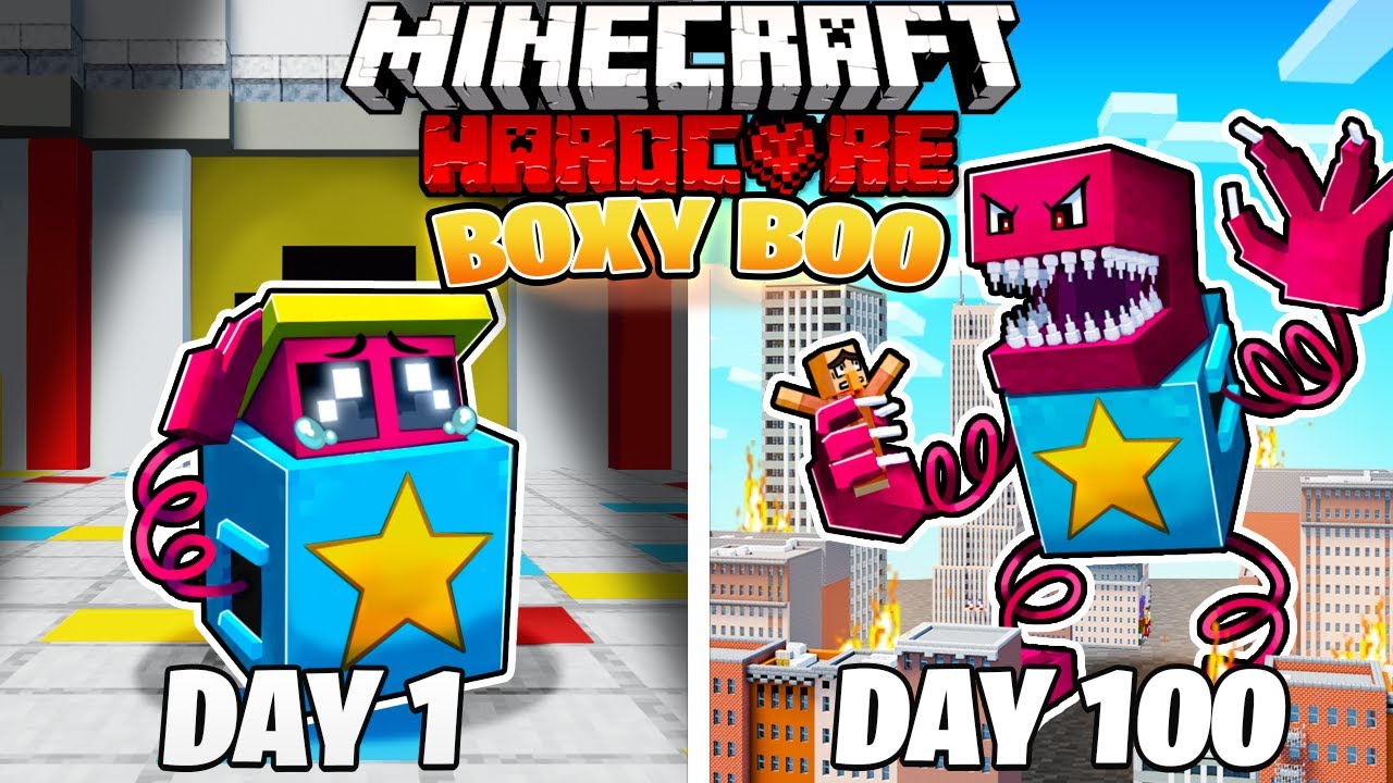 I Survived 100 DAYS as BOXY BOO in HARDCORE Minecraft! - Minecraft videos