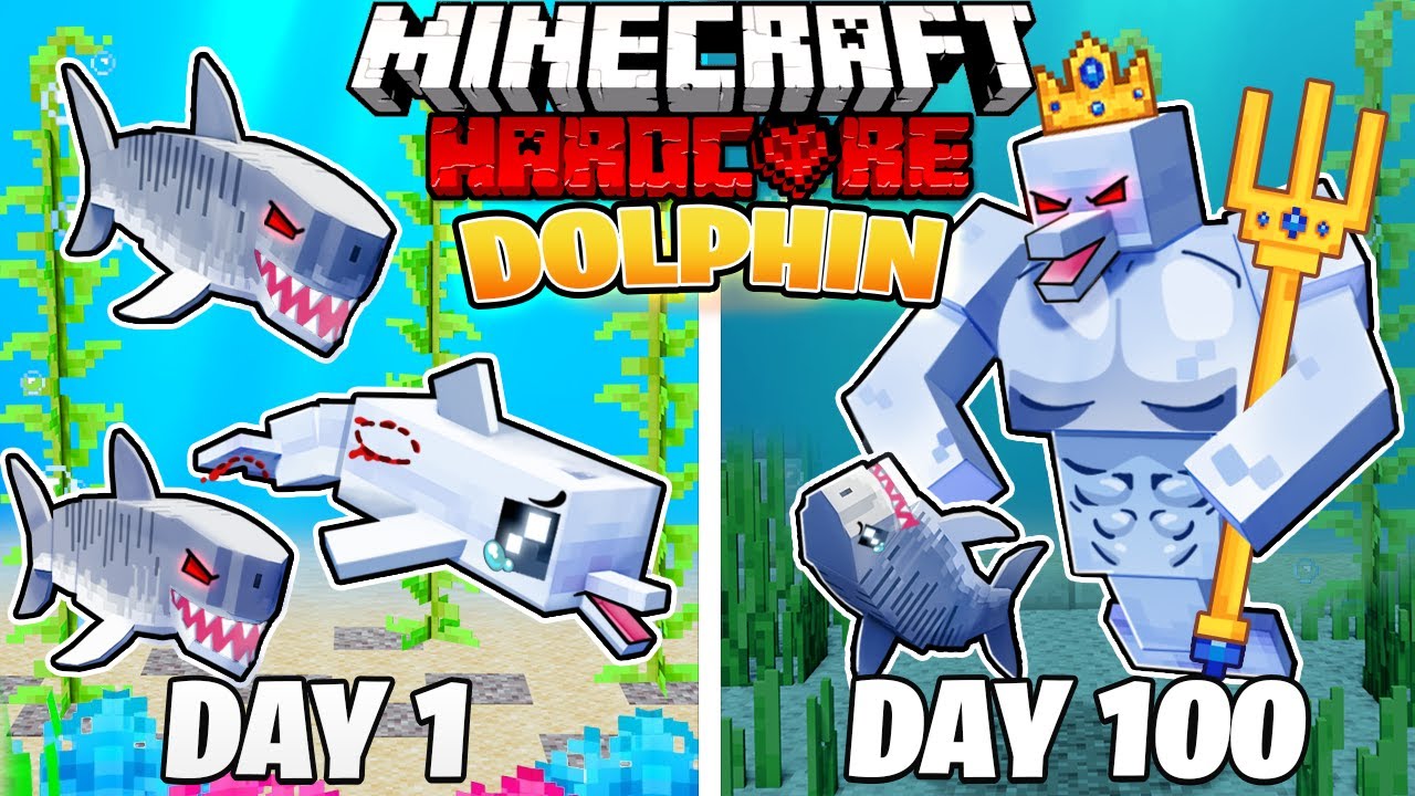 I Survived 100 DAYS as a DOLPHIN in HARDCORE Minecraft! - Minecraft videos