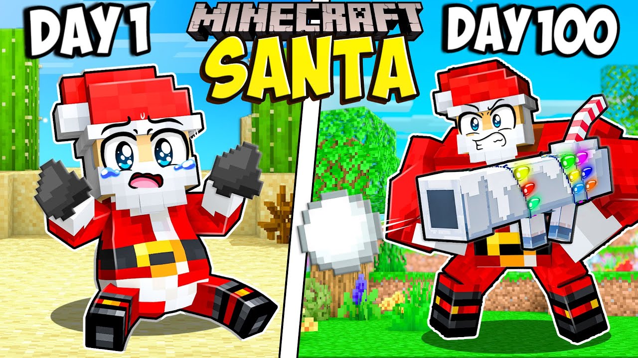 I Survived 100 Days as SANTA in Minecraft - Minecraft videos