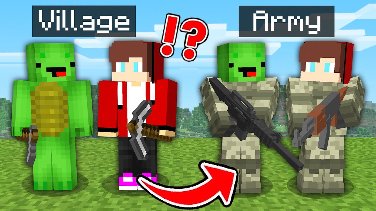 JJ and Mikey from VILLAGE to ARMY in Minecraft - Maizen - Minecraft videos