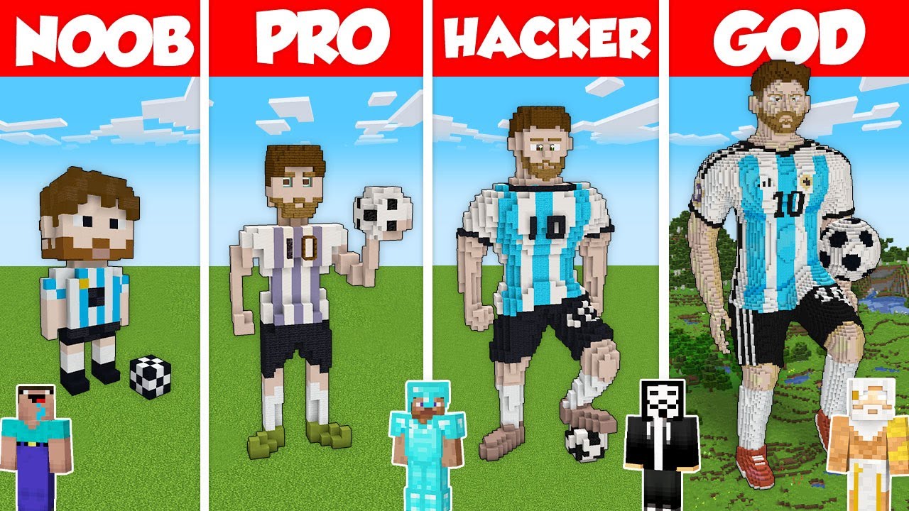MESSI STATUE BASE HOUSE BUILD CHALLENGE - Minecraft Battle: NOOB vs PRO vs HACKER vs GOD ...