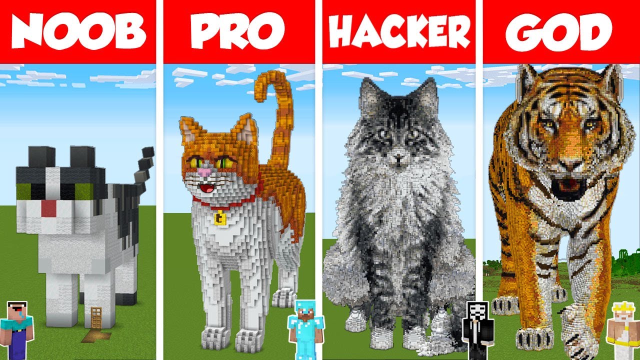 Minecraft TNT CAT HOUSE BUILD CHALLENGE - NOOB vs PRO vs HACKER vs GOD ...