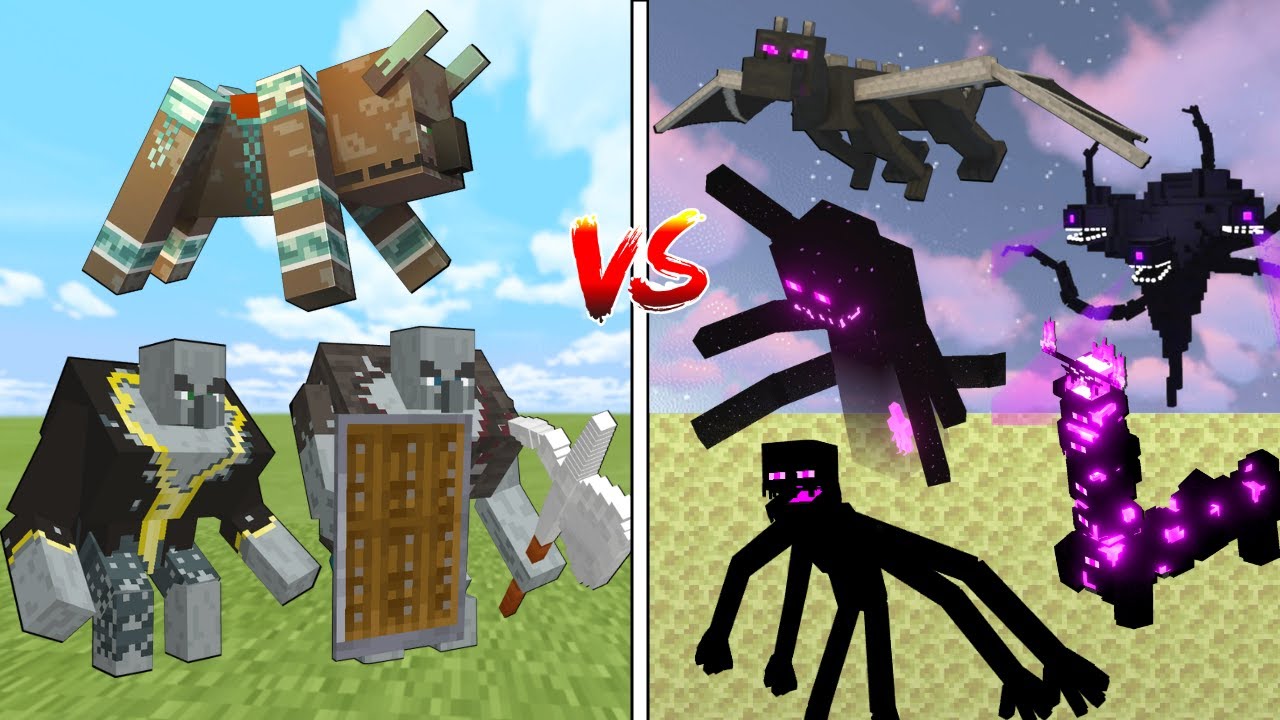 RAID BOSSES vs END BOSSES in Minecraft Mob Battle - Minecraft videos