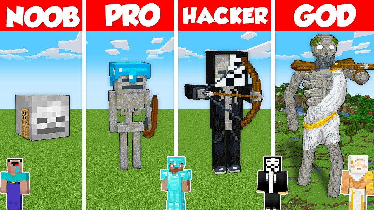 SKELETON STATUE HOUSE BUILD CHALLENGE - Minecraft Battle: NOOB vs PRO vs HACKER vs GOD ...