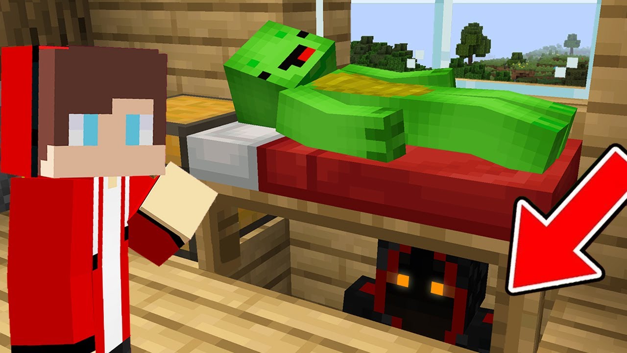 Scary Monster Under The Bed in Minecraft Maizen JJ & Mikey Nico Cash Smirky Cloudy - Minecraft ...
