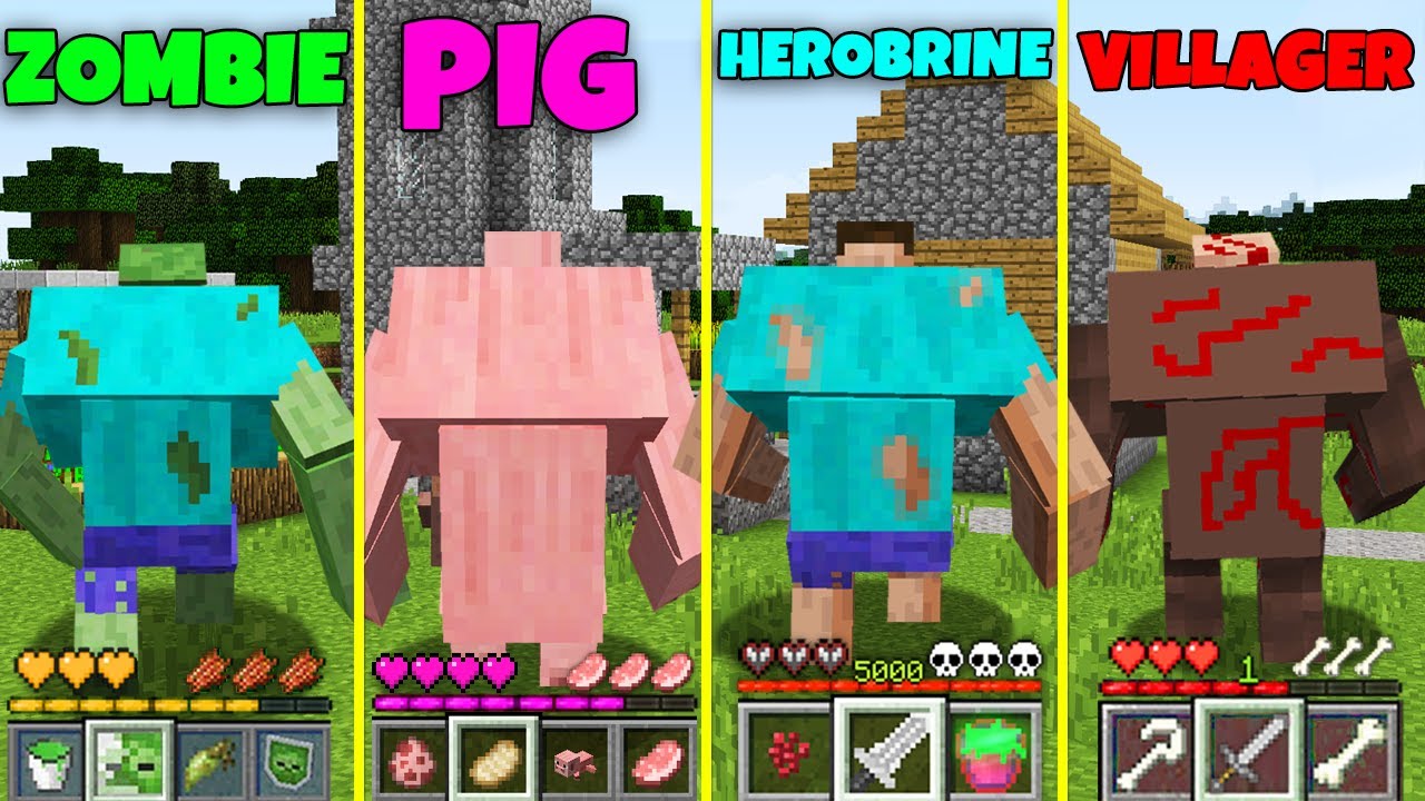 ZOMBIE HEROBRINE VILLAGER PIG BEE MUTANT ATTACKED THE VILLAGE in ...