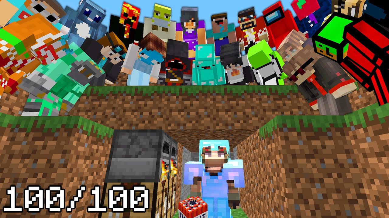 1 vs 100 Player Minecraft Manhunt - Minecraft videos