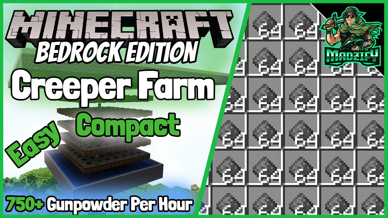 EASY & COMPACT Bedrock Creeper Farm Tutorial! Minecraft 1.16+ (750 ...