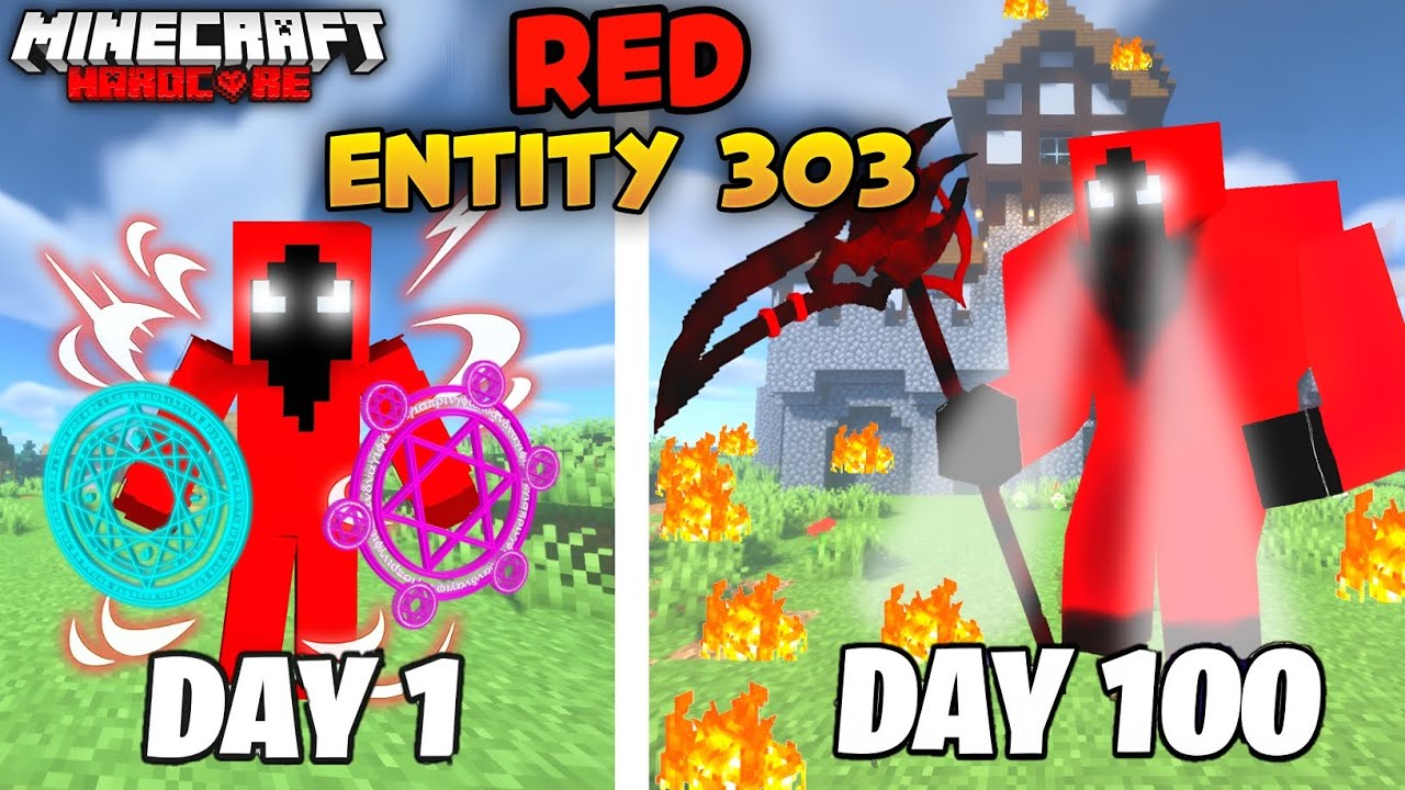 I Survived 100 Days as RED ENTITY 303 in Hardcore Minecraft... (Hindi ...