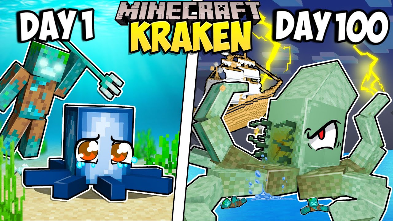 I Survived 100 Days as a KRAKEN in Minecraft - Minecraft videos