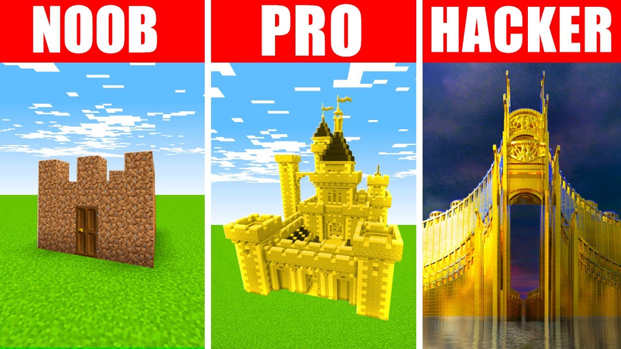 Minecraft NOOB vs. PRO vs. HACKER : GOLDEN CASTLE BUILD CHALLENGE in ...