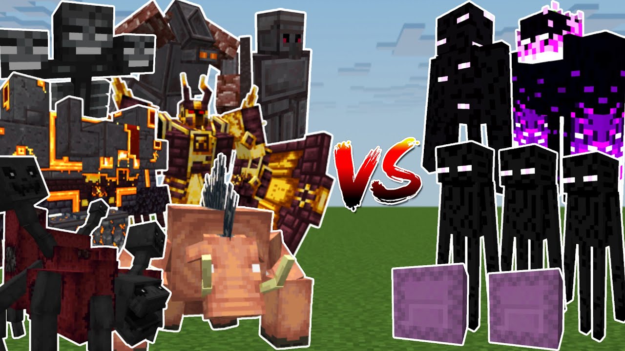 NETHER BOSSES vs END MOBS TEAM (Minecraft Mob Battle) - Minecraft videos