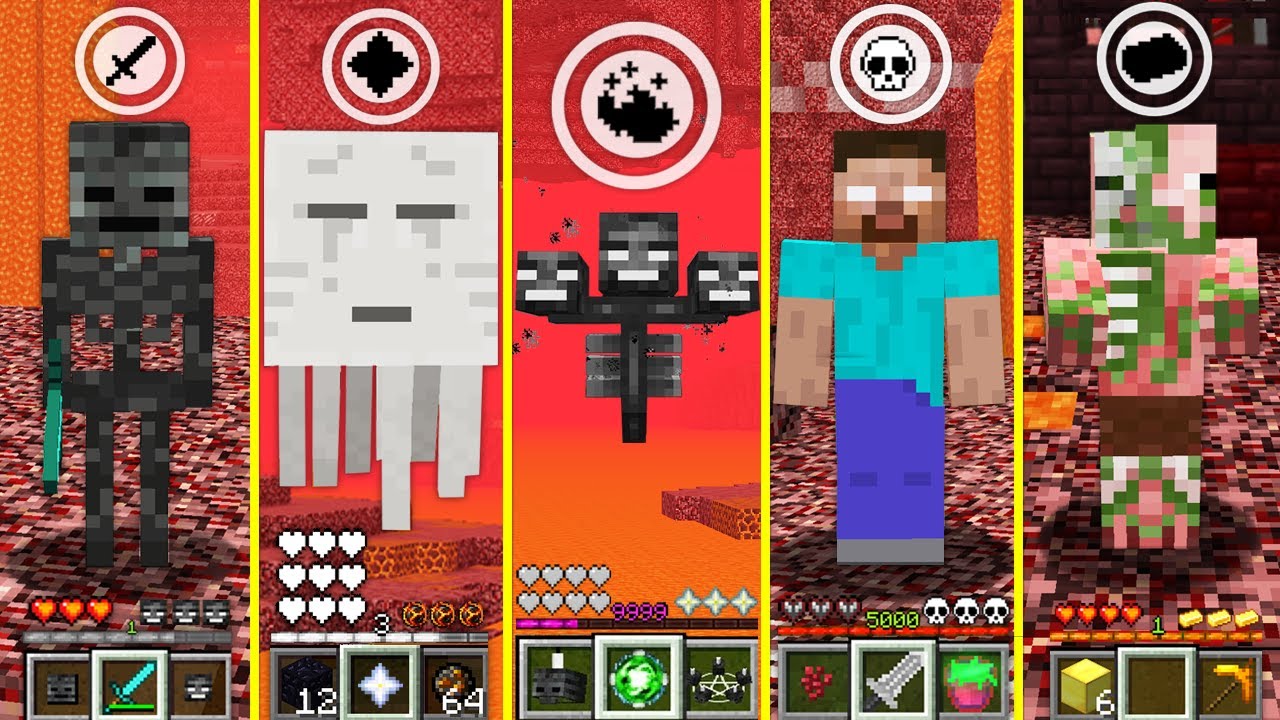 Minecraft HOW TO PLAY NETHER GHAST WITHER SKELETON HEROBRINE PIGMAN ...