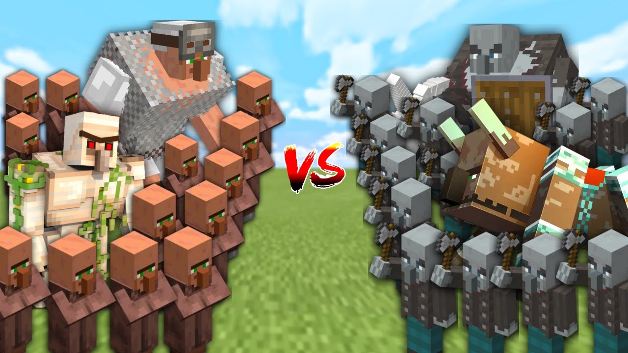 Extreme VILLAGERS vs PILLAGERS in Minecraft Mob Battle - Minecraft videos