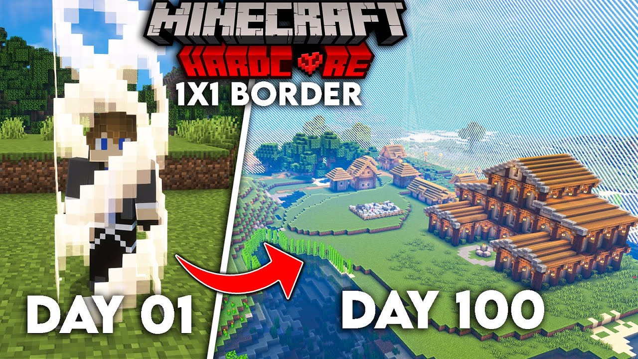 I Survived 100 Days In 1X1 Border In Minecraft Hardcore (Hindi) - Minecraft videos
