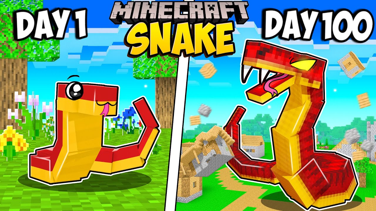 I Survived 100 Days as a SNAKE in Minecraft - Minecraft videos