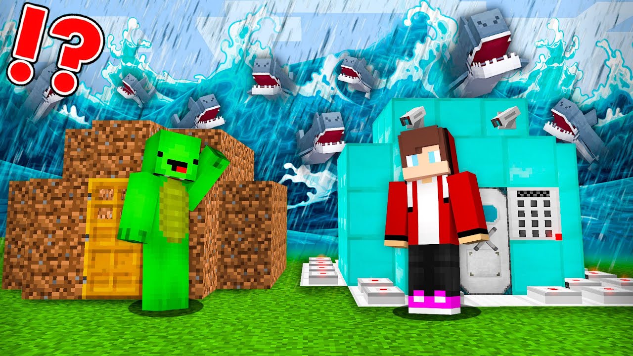 Tsunami with SHARKS vs Security House in Minecraft - Maizen JJ and Mikey Noob vs Pro - Minecraft ...